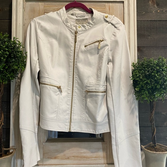 Guess | Jackets & Coats | Guess Cream White Faux Leather Jacket | Poshmark
